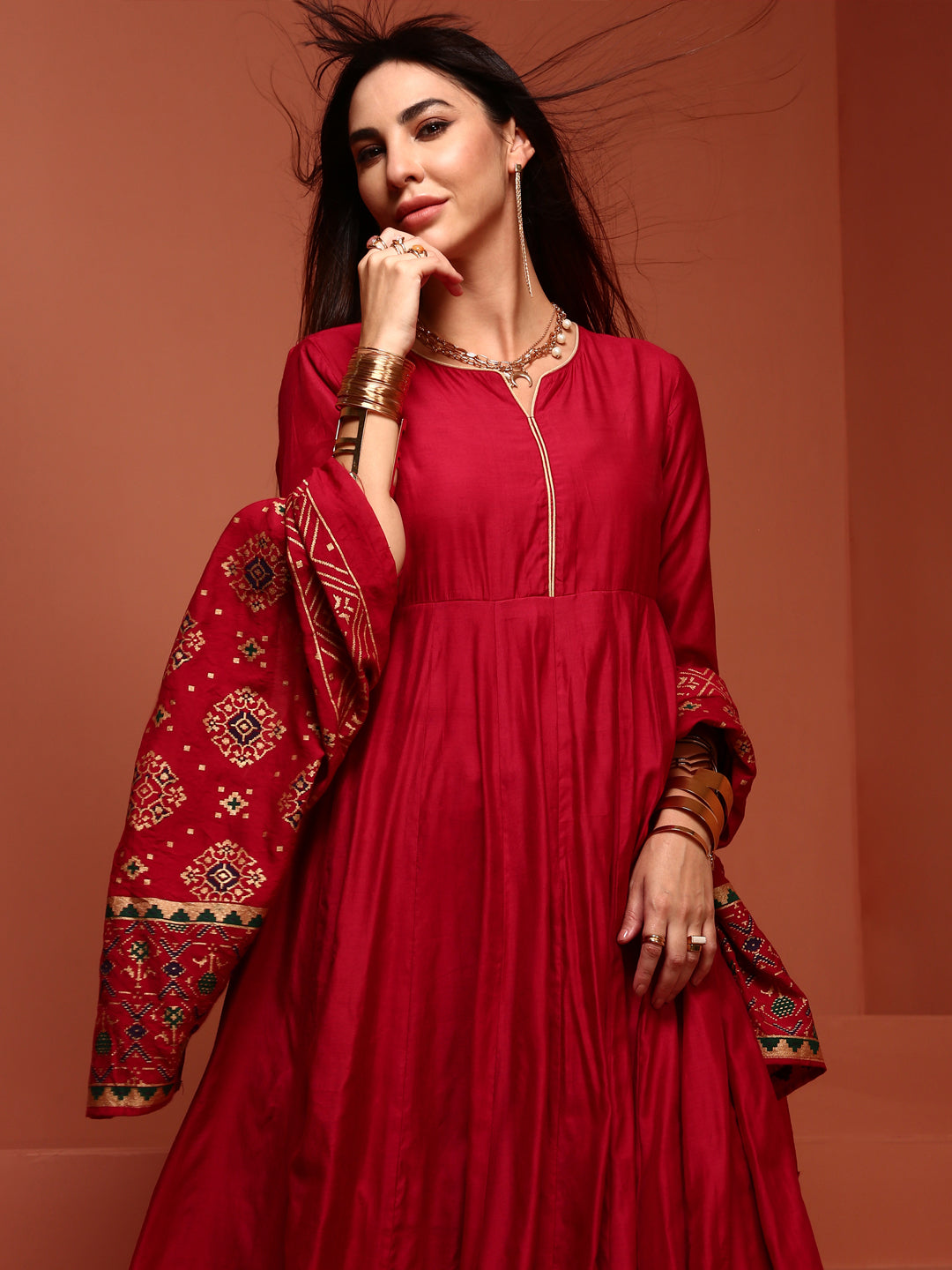 Red Kalidar Anarkali Kurta Set – Imara