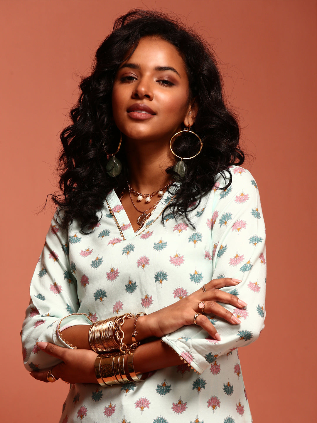 Light Blue Printed A-Line Kurta – Imara